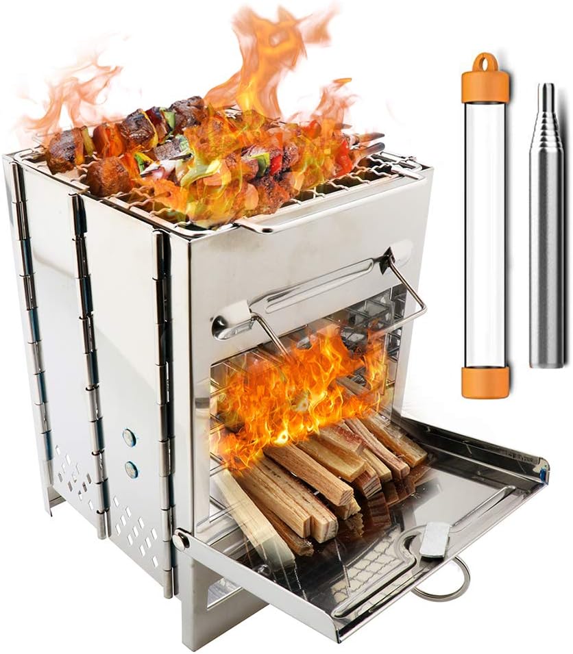 PSKOOK Holzofen Backpacking Campingkocher Falten Holzofen Mini BBQ ...