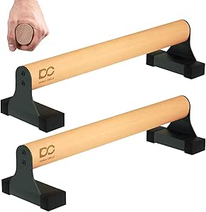 Double Circle Parallettes Push Up Handles with Wooden Handles ...
