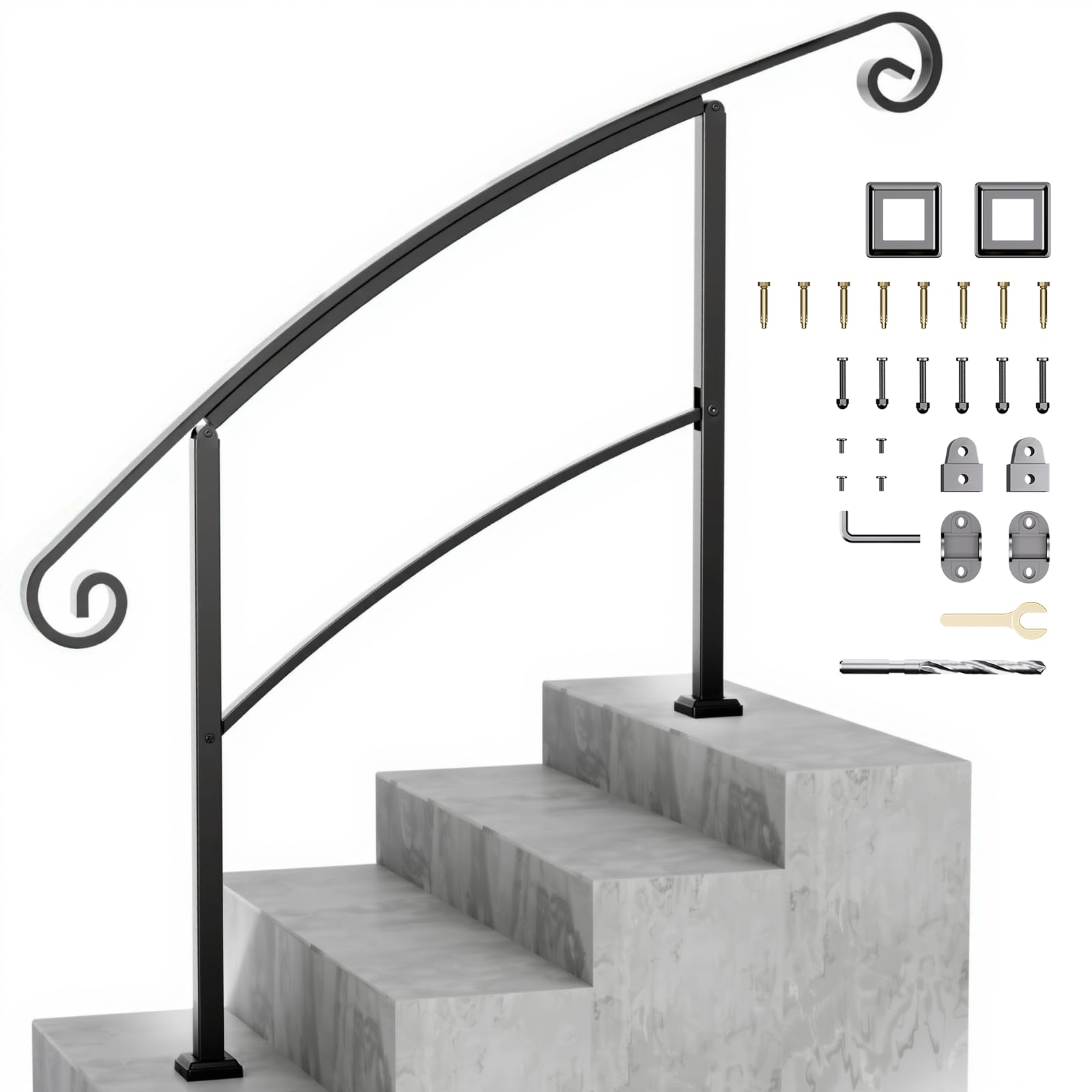Rounded Concrete Stairs With Wrought Iron Railing VIVOSUN Outdoor