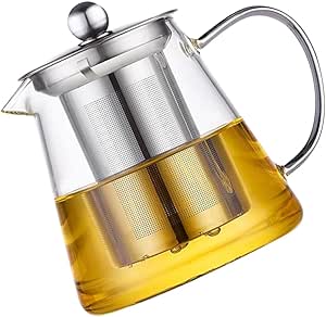 Amazon | KJHBV ルーズリーフティーケトル ティーポットインフューザー フィルター付きガラス製やかん ガラスのやかん 透明なガラスのティーポット ガラスのジュースポット 取り外し ...