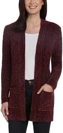 Matty M Women's Cozy Cable Open Front Chenille Cardigan Sweater (US ...