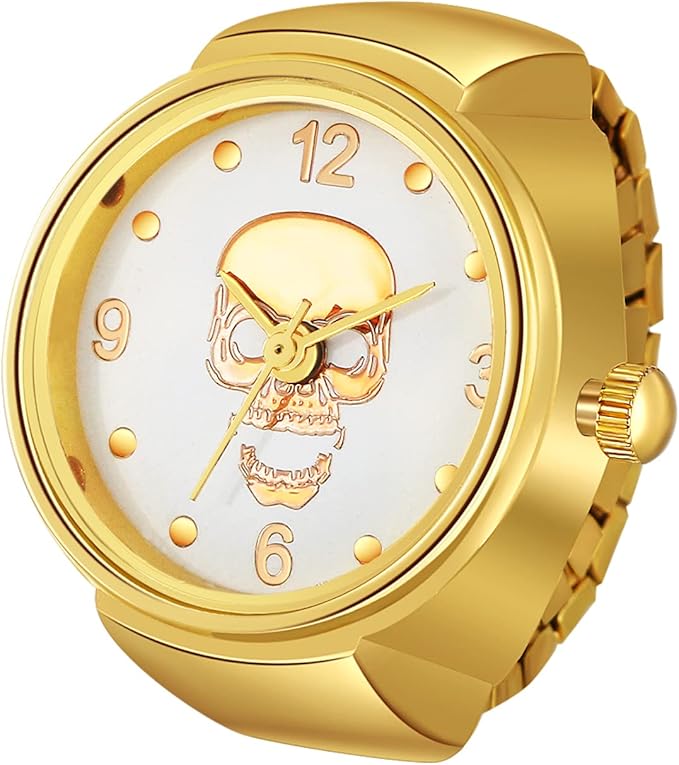 JewelryWe Men Women Finger Watches Gold Plated Elastic Watch Rings ...
