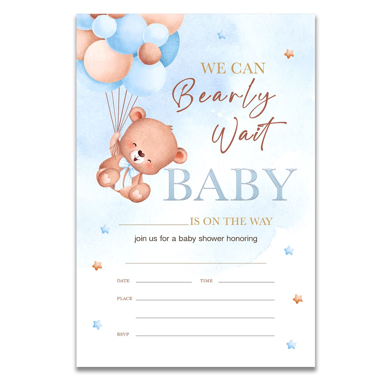 Amazon.com : YIDOU Blue Bear Baby Shower Party Invitations We Can ...