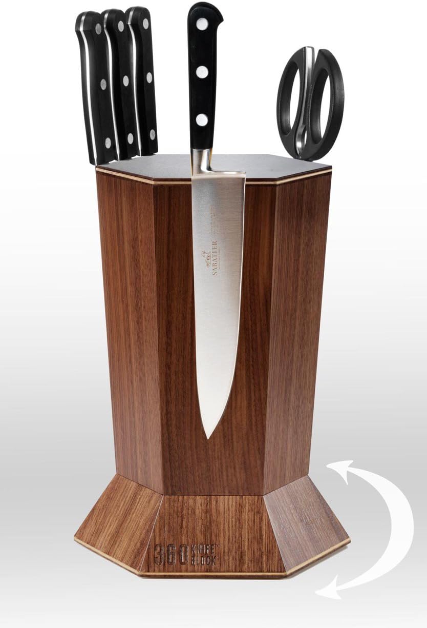 Amazon.com: 360 Knife Block - (Walnut) ROTATING Magnetic knife block ...