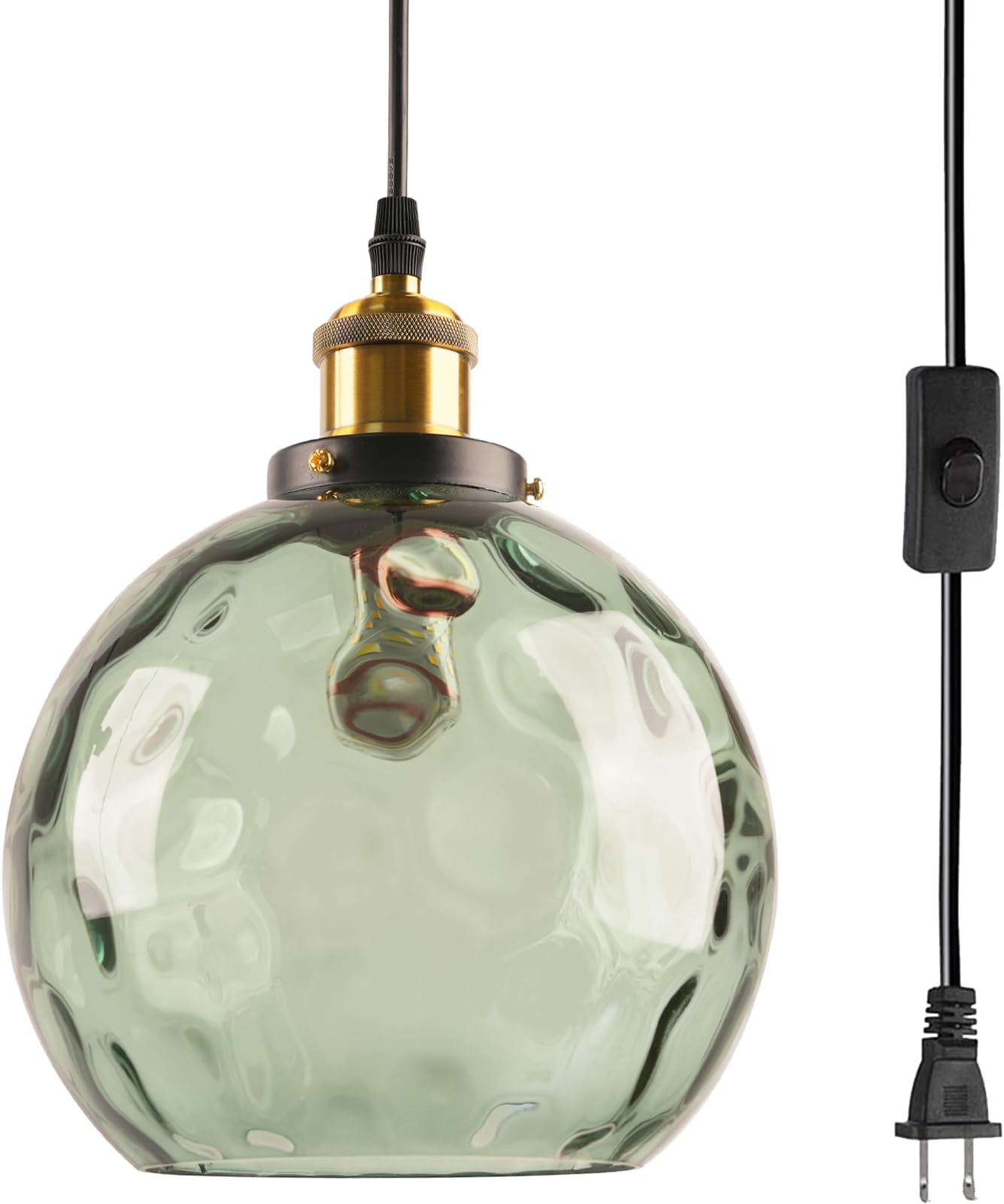 KOLTIME Plug in Glass Pendant Light Mid-Century Modern Striped Glass ...