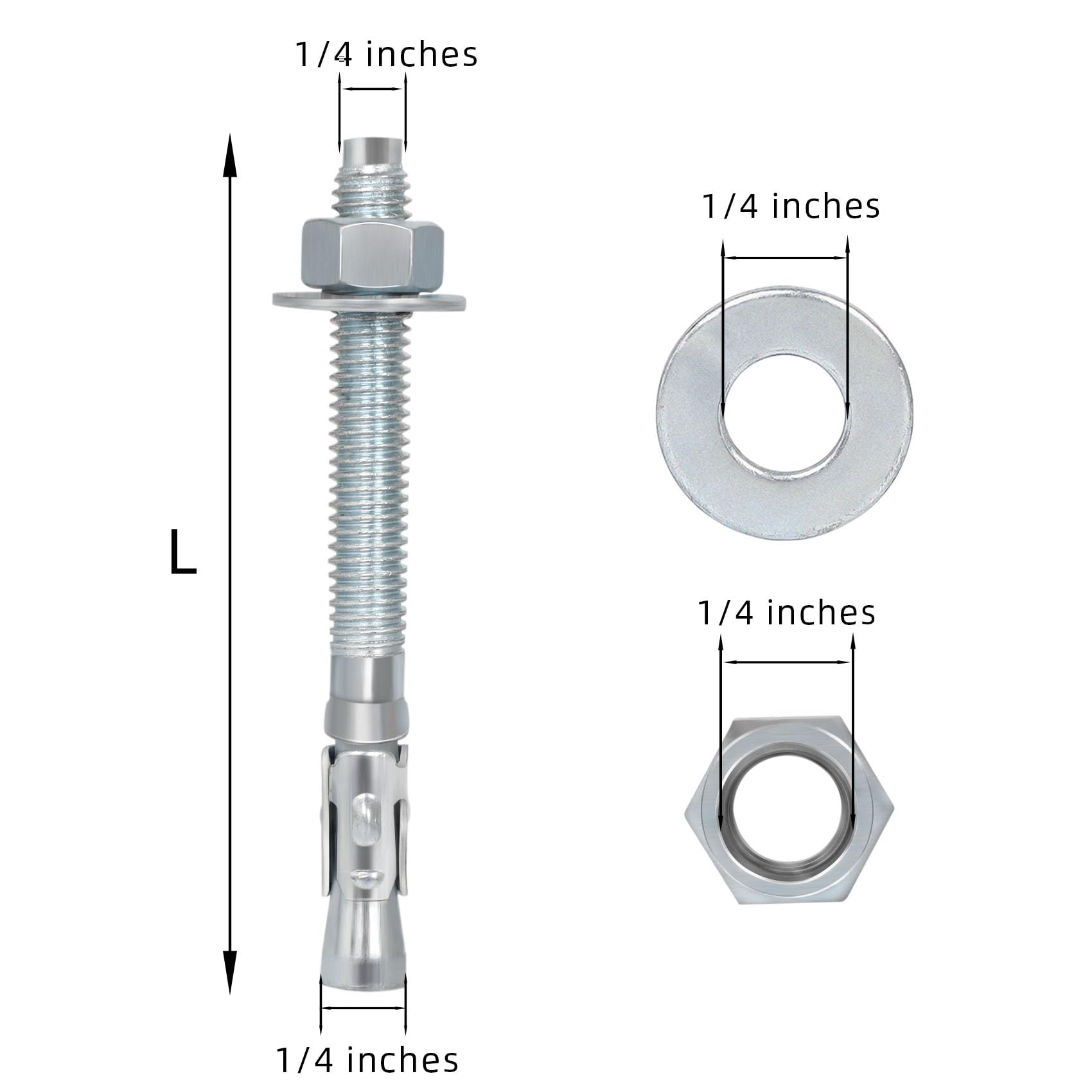 Snapklik.com : 1/4" X 3-1/4" Wedge Anchor, Concrete Stud Anchors, Zinc ...