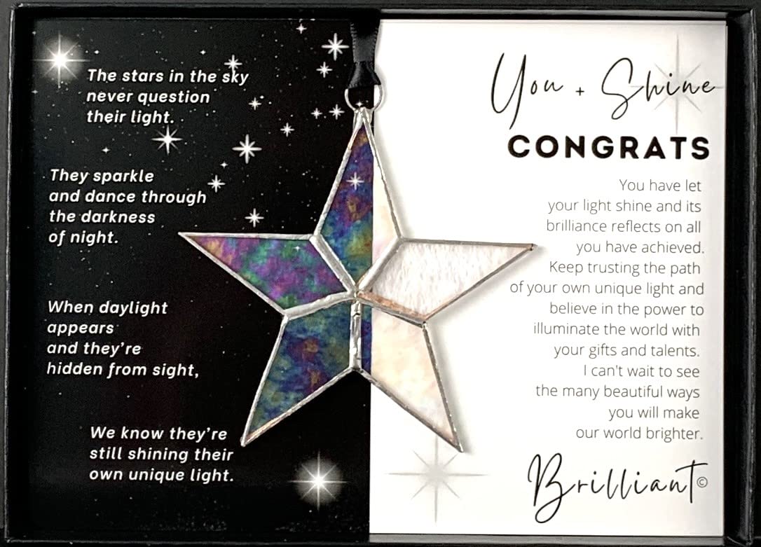 Amazon.com : Handmade Iridescent Stained Glass Star With Heartfelt ...