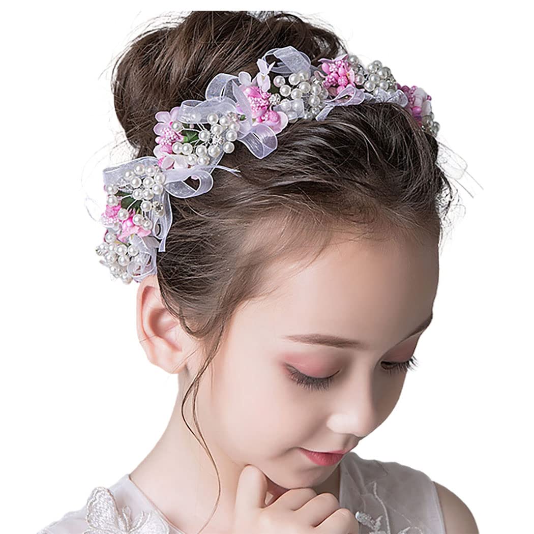 Campsis Princess Flower Headpiece Pink Pearl Crystal Headband Bride ...