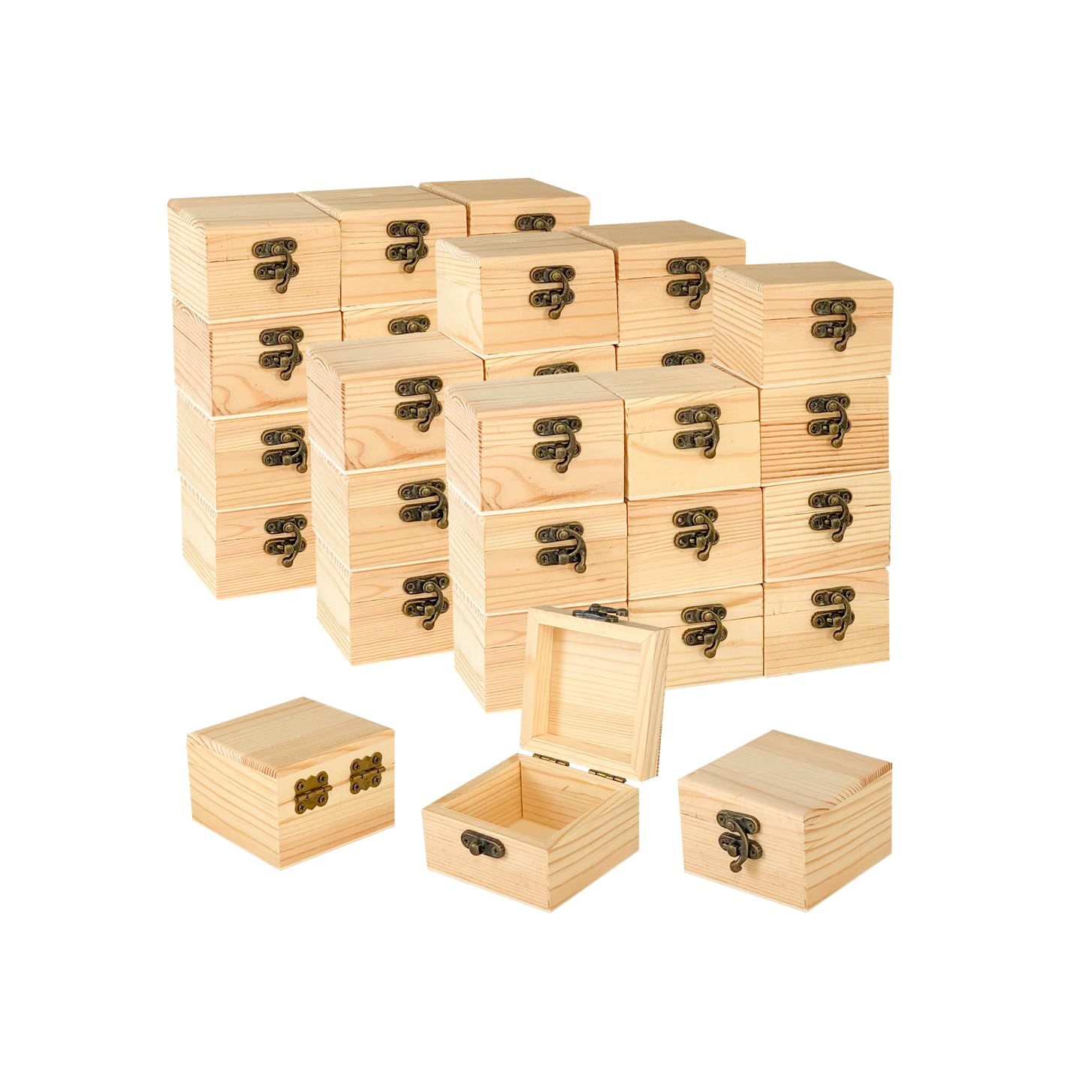 Amazon.com: 36 Pieces Small Square Wooden Box Unfinished Wood Treasure ...