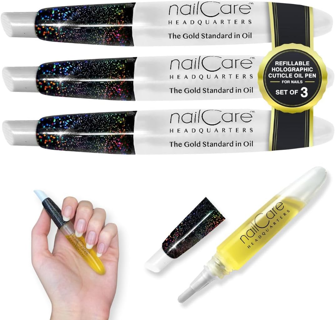 Amazon.com : Nail Care Headquarters Refillable Holographic Cuticle Oil ...