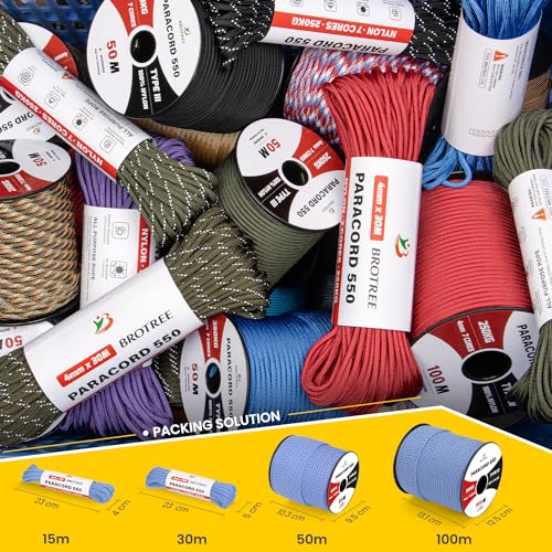 Brotree 4mm Paracord 550 Nylon Rope 100M 7 Strands Type III Parachute ...