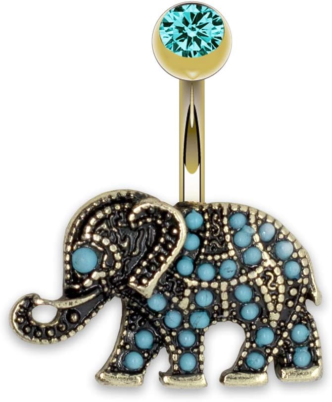 Amazon.com: Pierce2GO Tribal Gold Elephant Belly Button Ring - 316L ...