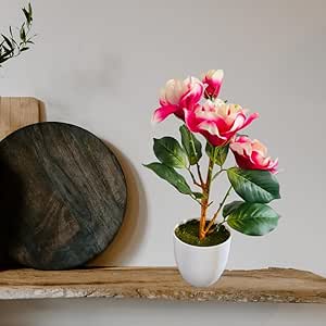 Amazon.com: ONE MITTII Pink Artificial Rose Flower Pot Festival ...
