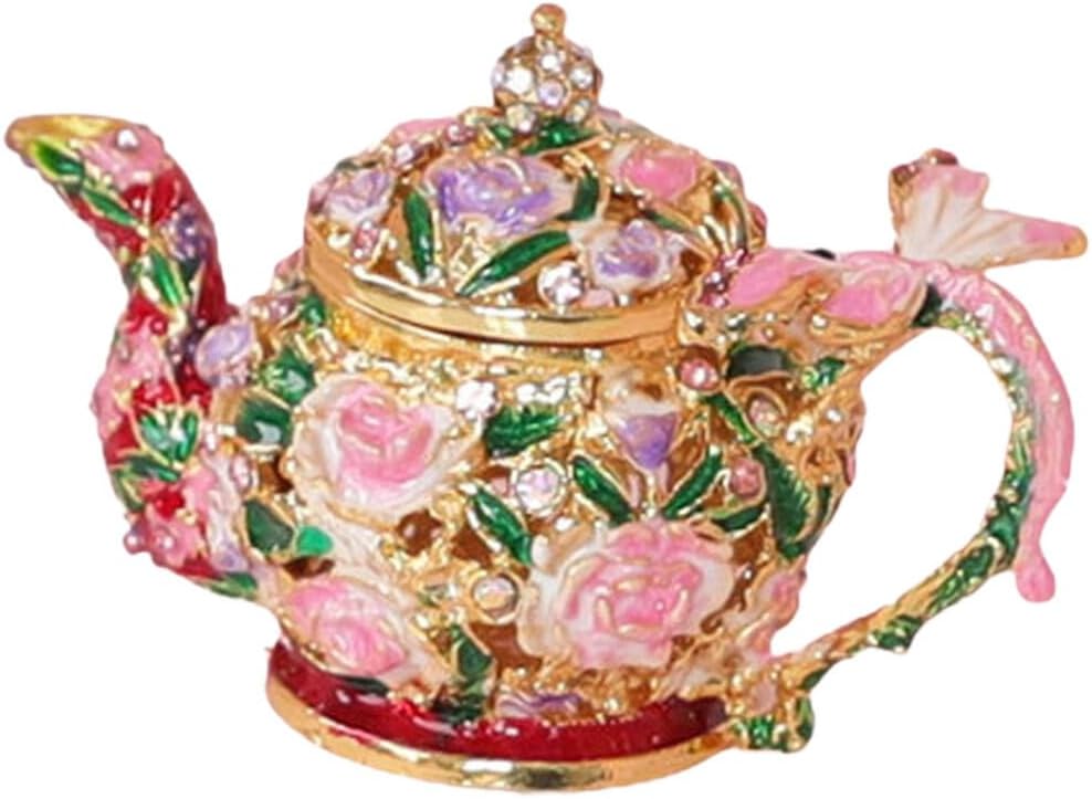 Amazon.com: Yardwe Mini Teapot Trinket Box, Hinged Enameled Jewelry Box ...