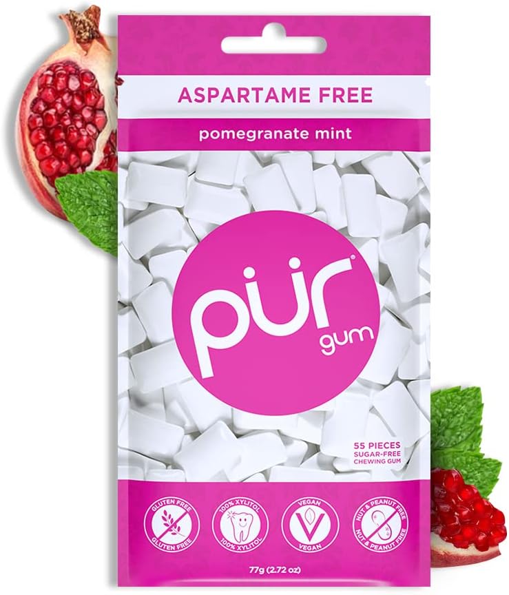 PUR 100% Xylitol Chewing Gum, Sugarless Pomegranate Mint, Sugar Free ...
