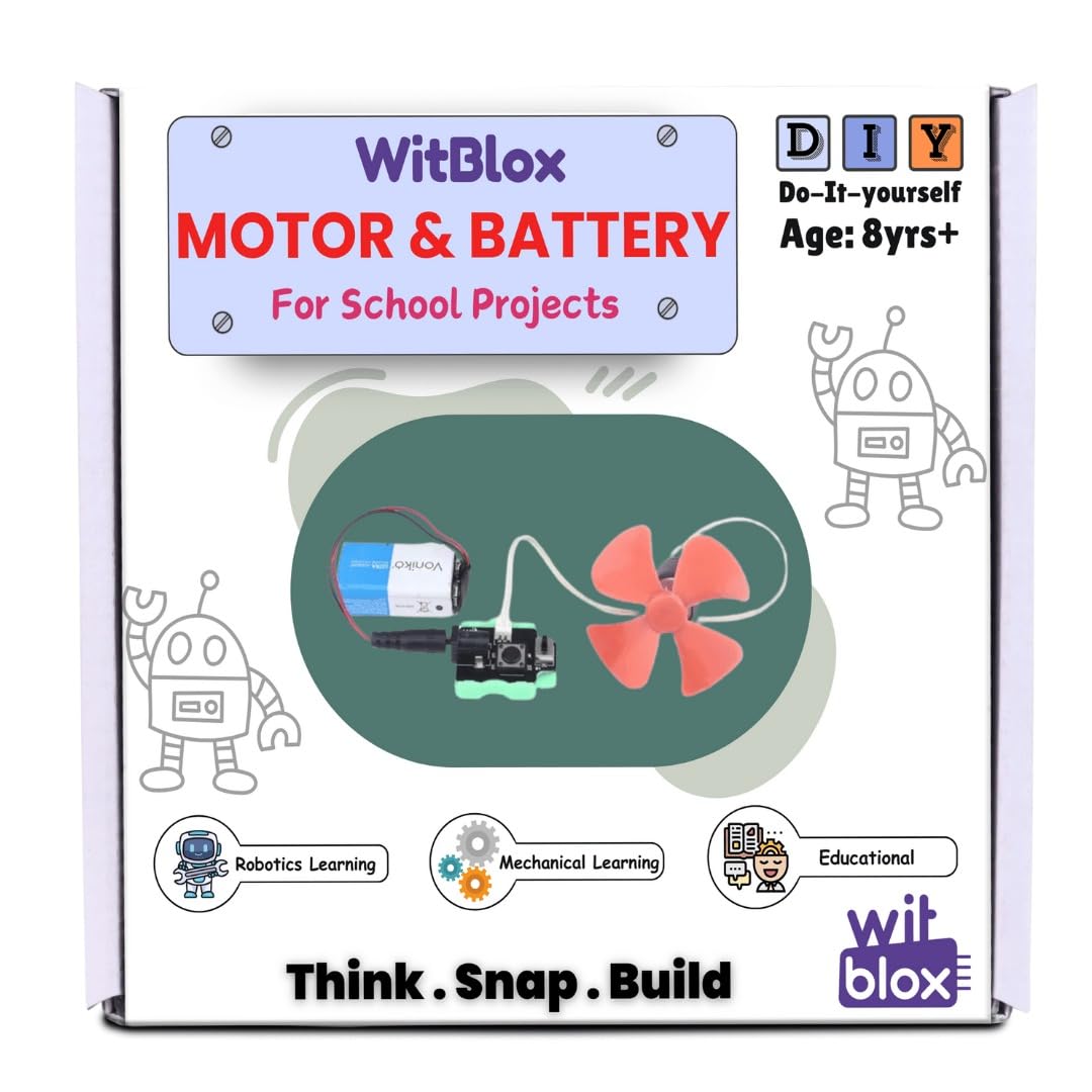 Buy WitBlox 9 Volt Alkaline Battery, Toy Motor, Propeller Fan, Button Switch for Kids School ...