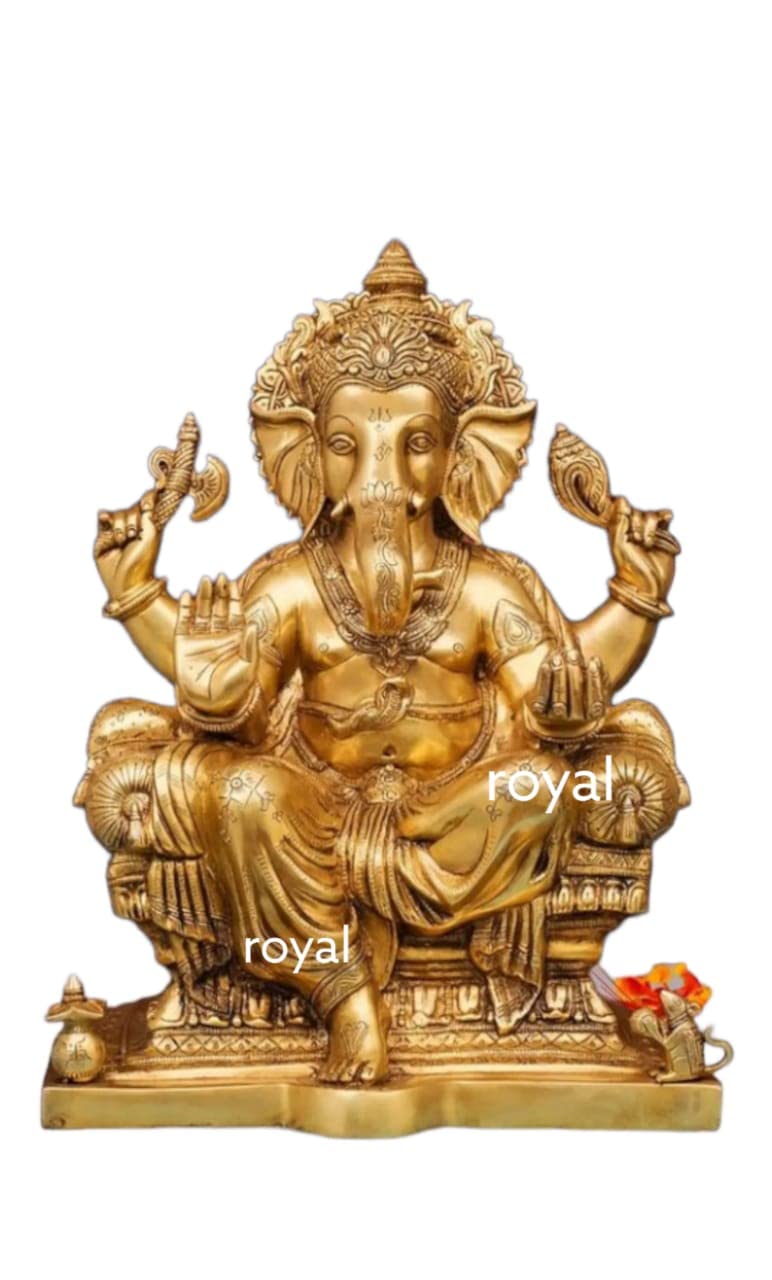 Buy IYI MERCHANT Brass Ganesh Murti Sitting on Singhsan | Ganpati in ...