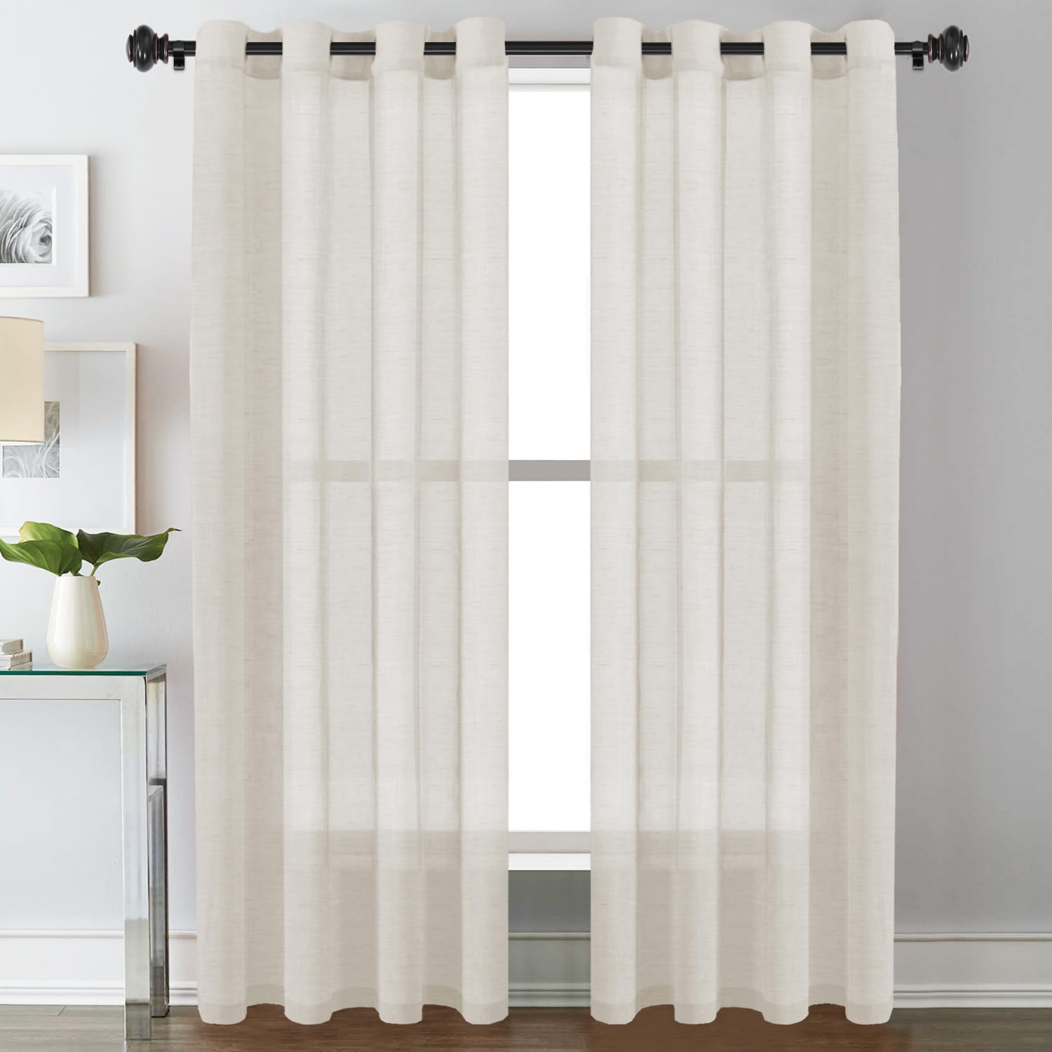 Amazon.com: H.VERSAILTEX Semi Sheer Linen Curtains (2 Panels, 52" W x ...
