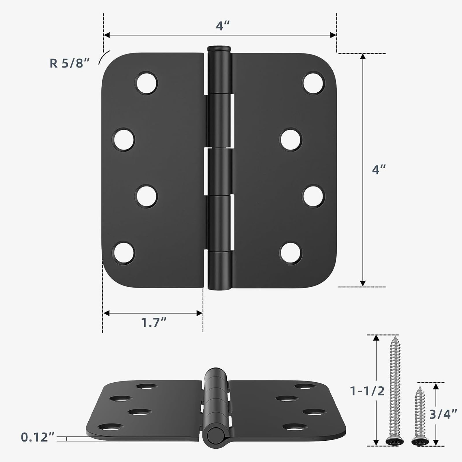 Snapklik.com : HOSOM 6 Pack Rounded Door Hinges 4 Inch 5/8 Radius Corner