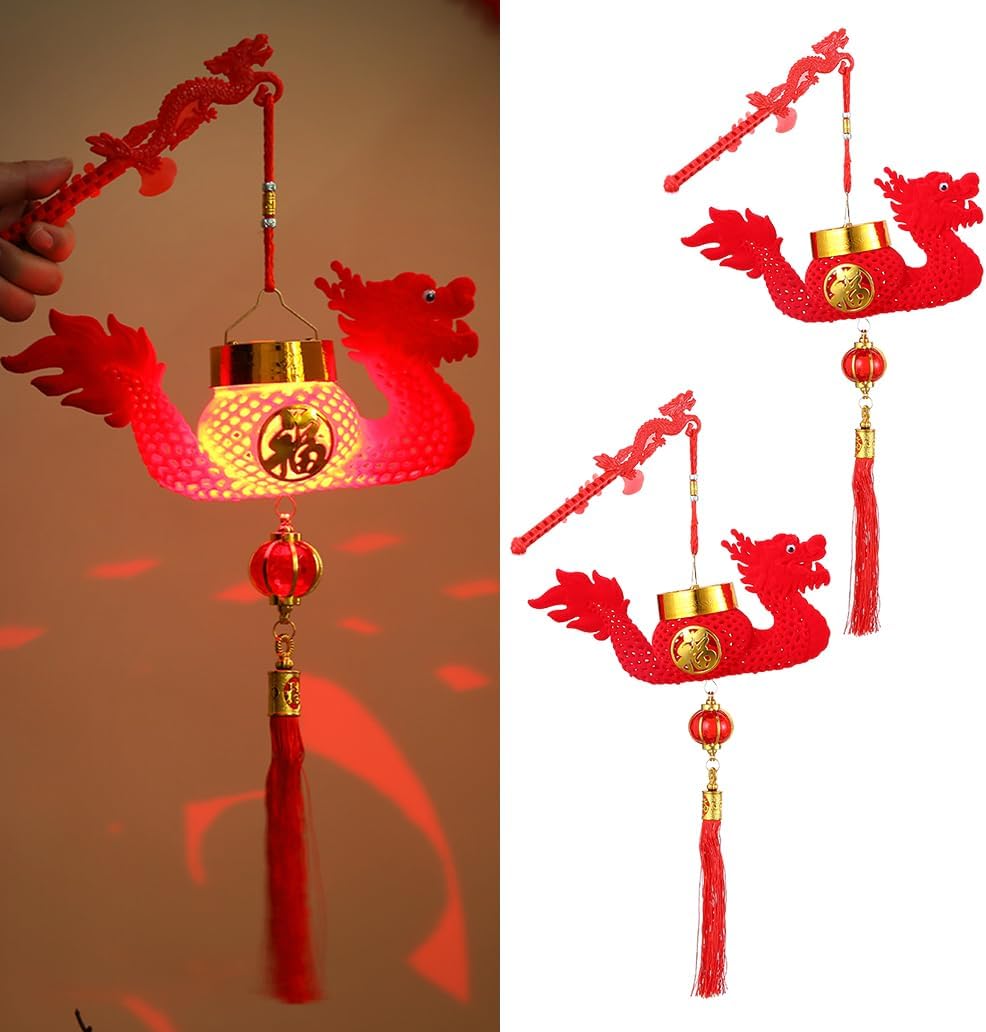 Amazon.com: 2 Piece Red Dragon Chinese Lanterns Decoration with Dragon ...