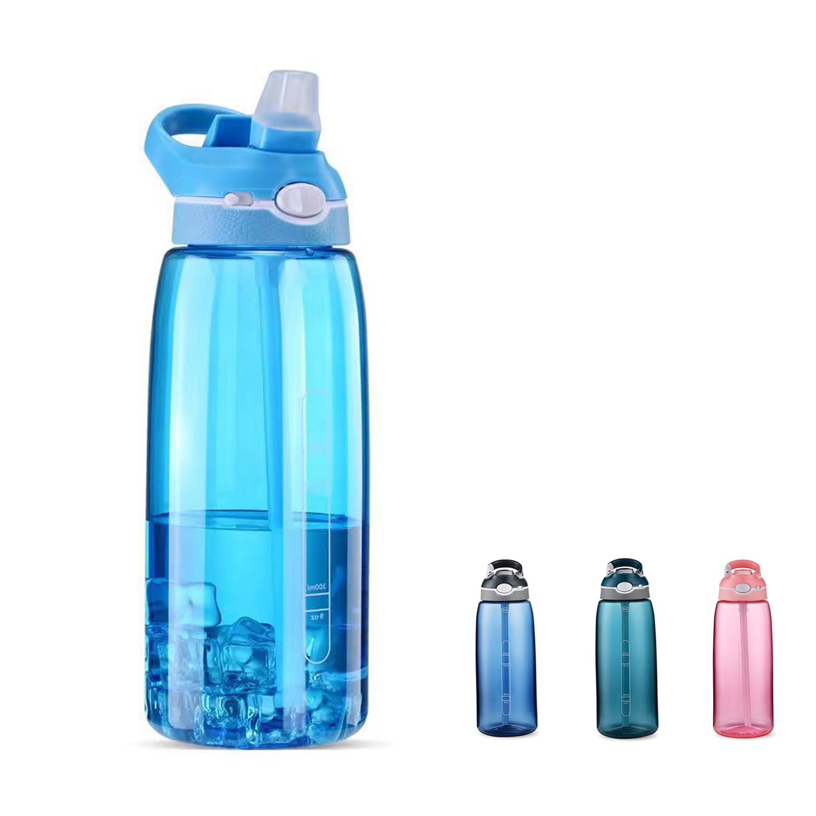 Amazon.com: DEARART 32oz Light Blue Water Bottles With Straw, Clear ...