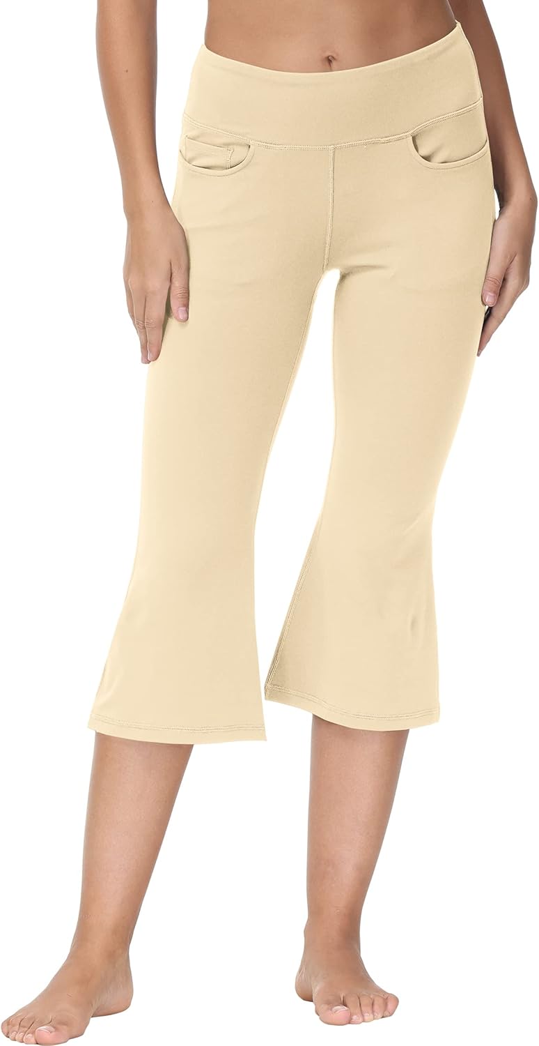 Cakulo Plus Size Capris Pants for Women Yoga Flare High Waist Bootcut ...