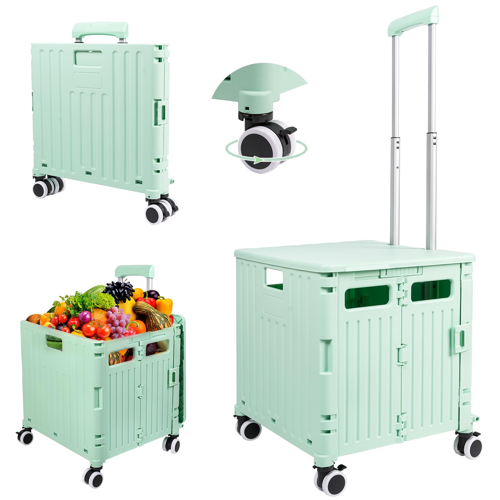 Katsuyoku Foldable Utility Cart with Lid 65L Folding Portable Rolling ...