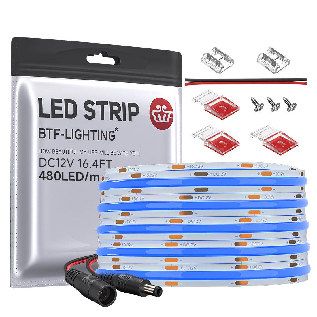 Amazon.com: BTF-LIGHTING FCOB COB LED Strip Blue Color Flexible High ...