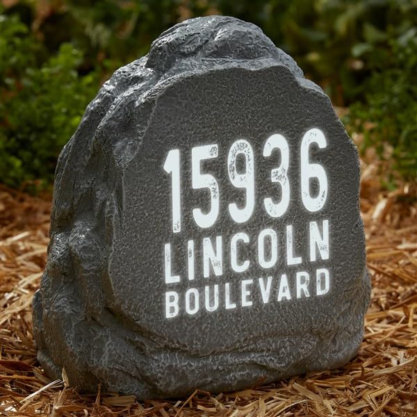 Amazon.com: Personalization Universe Rustic Solar Address Rock - Custom ...