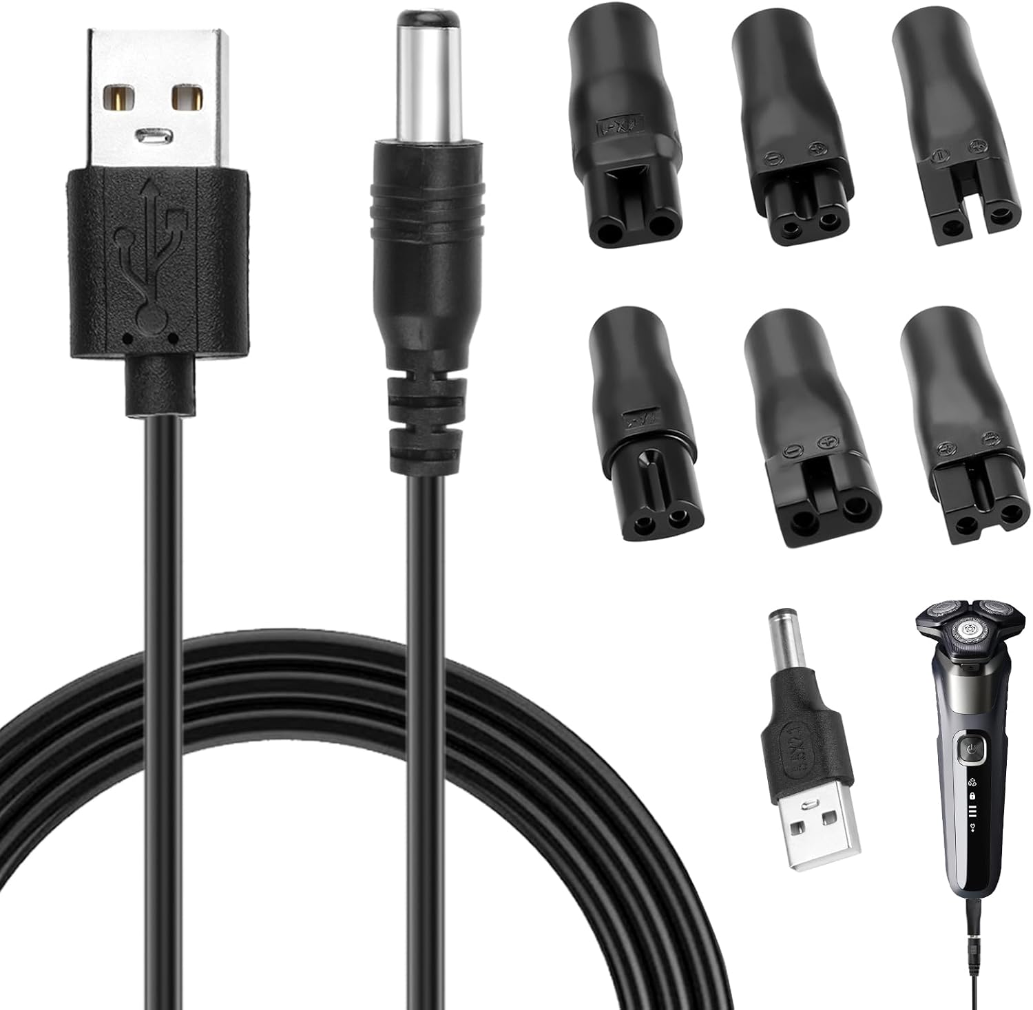 USB Shaver Charger Power Adapter Kit 6 Pcs, Universal Electric Razor ...