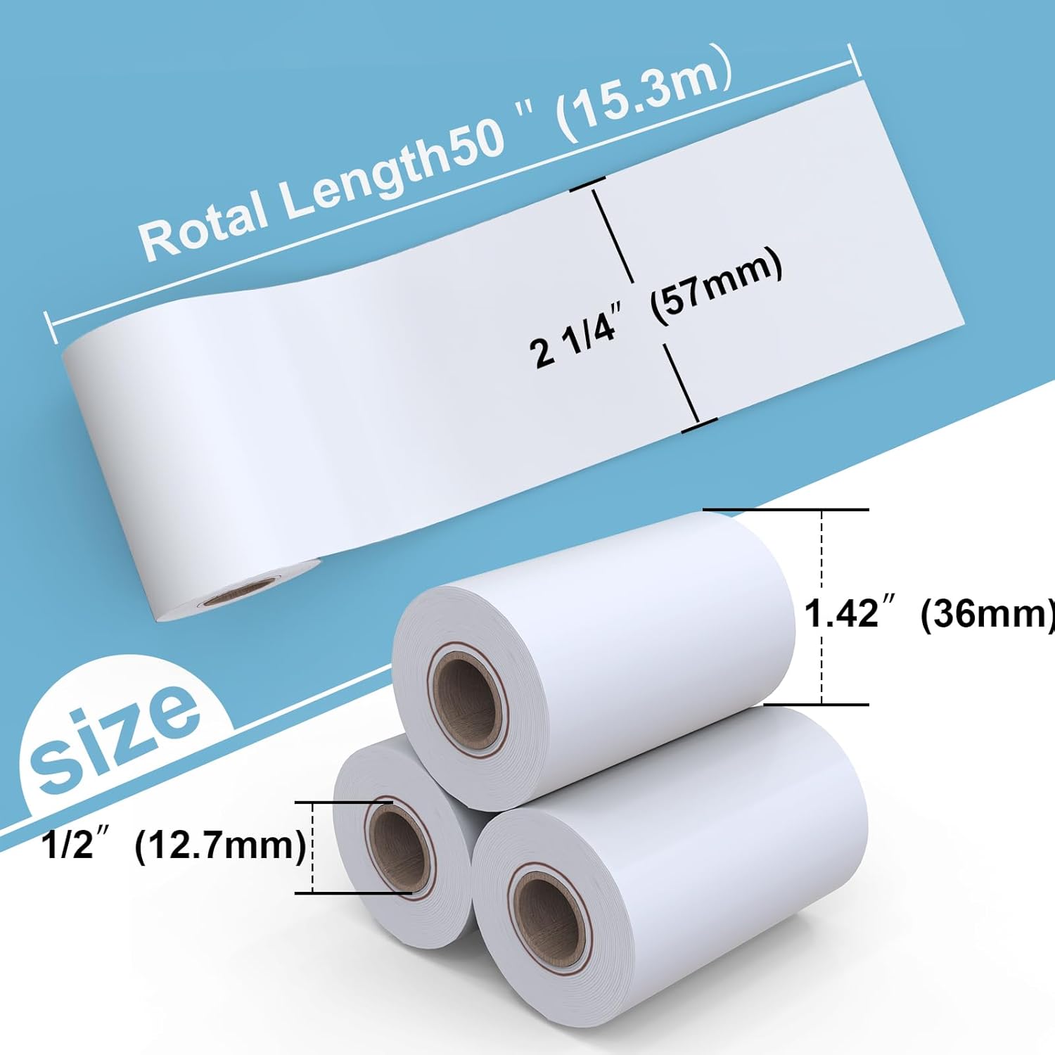 myCartridge Papel de recibo de 2 14 x 50 (150 rollos) Papel de recibo ...