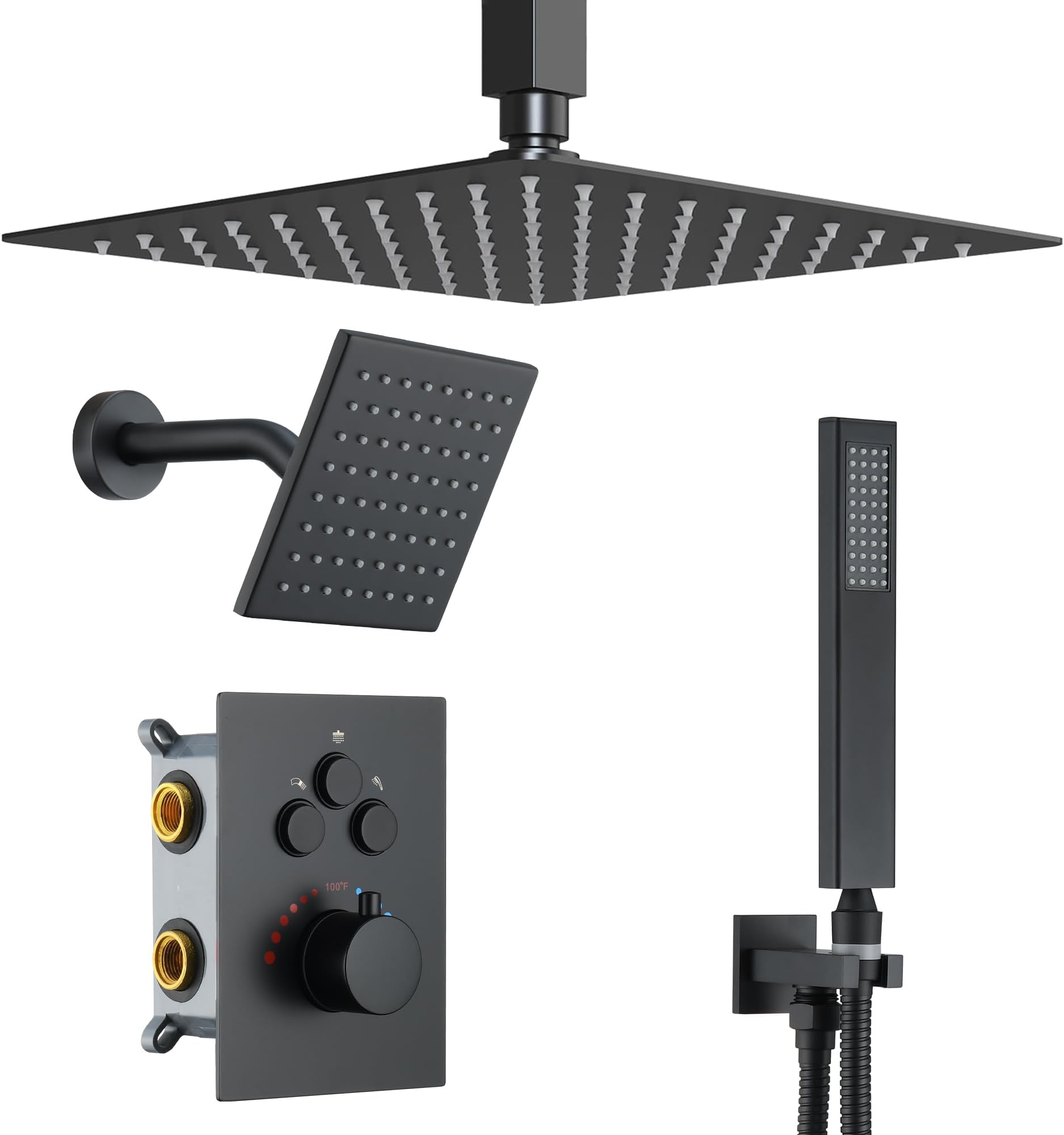 JetsBath Thermostatic Dual Showe Heads System with Ceiling 12-Inch ...