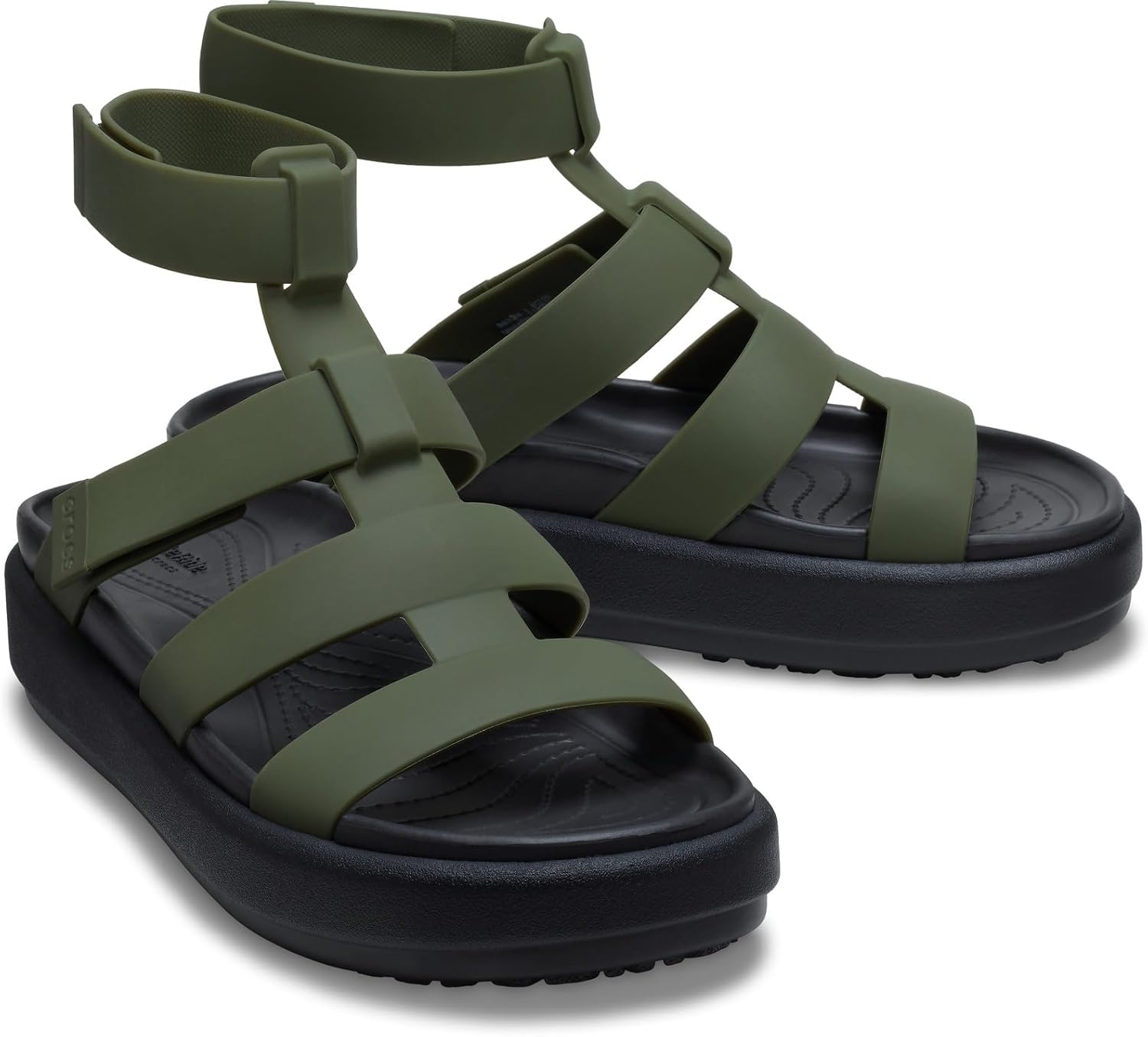 Amazon.com | Crocs Brooklyn Luxe Gladiator Black/Army Green 4 M ...