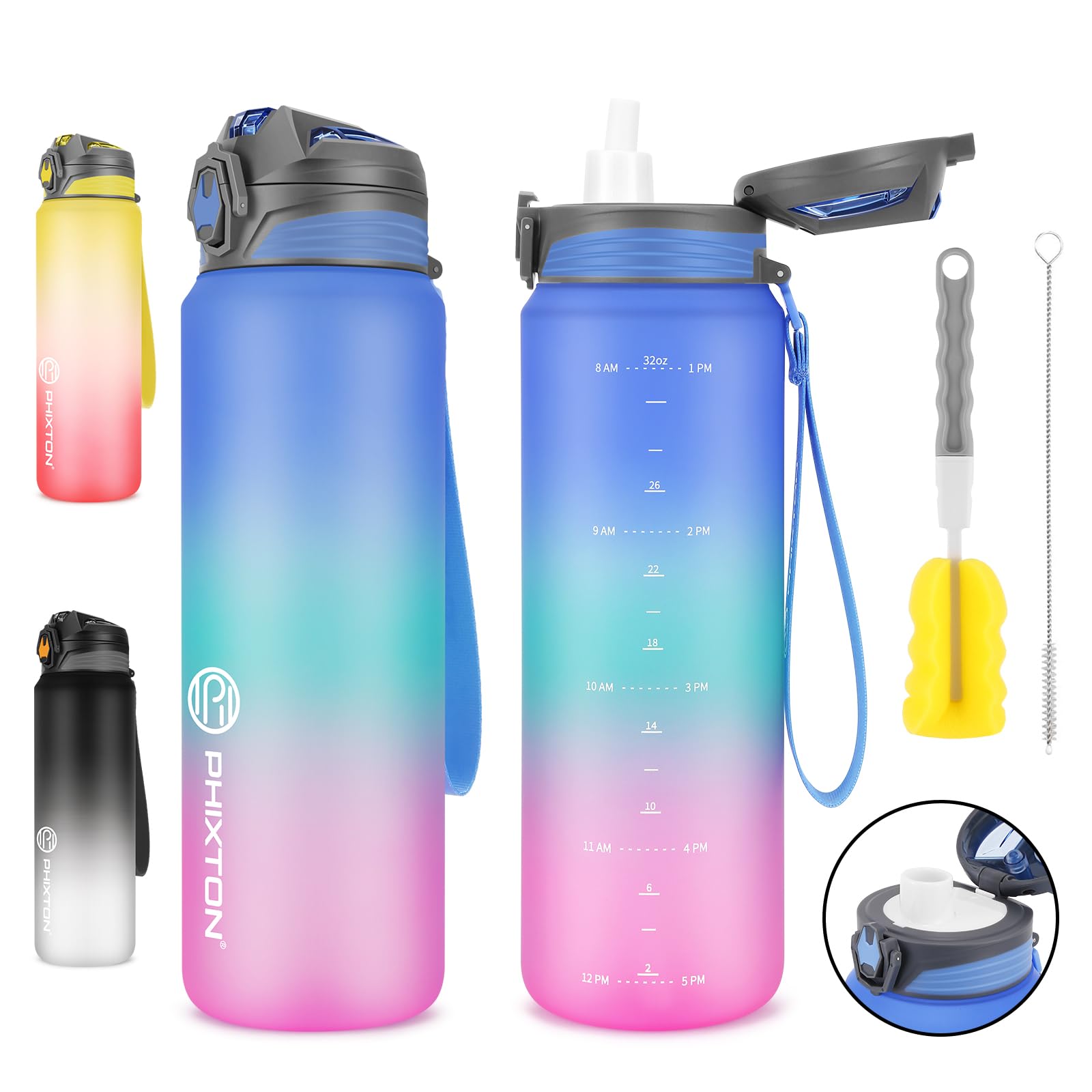 Amazon.com: PHIXTON Water Bottle 32 OZ With Removable Straw, With or NO ...
