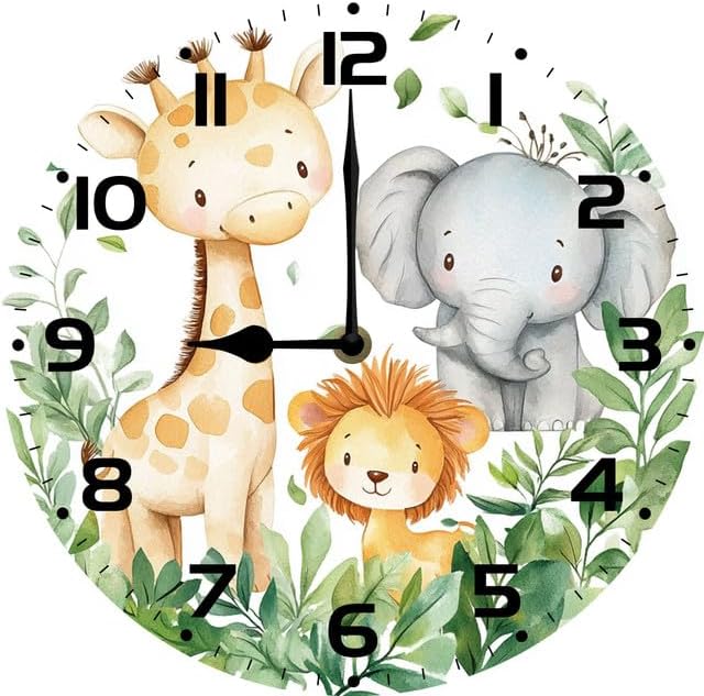 Amazon.com: SRongmao Cute Baby Animal Wall Clock Funny Nursery Wood Clock 10inch Silent Non ...