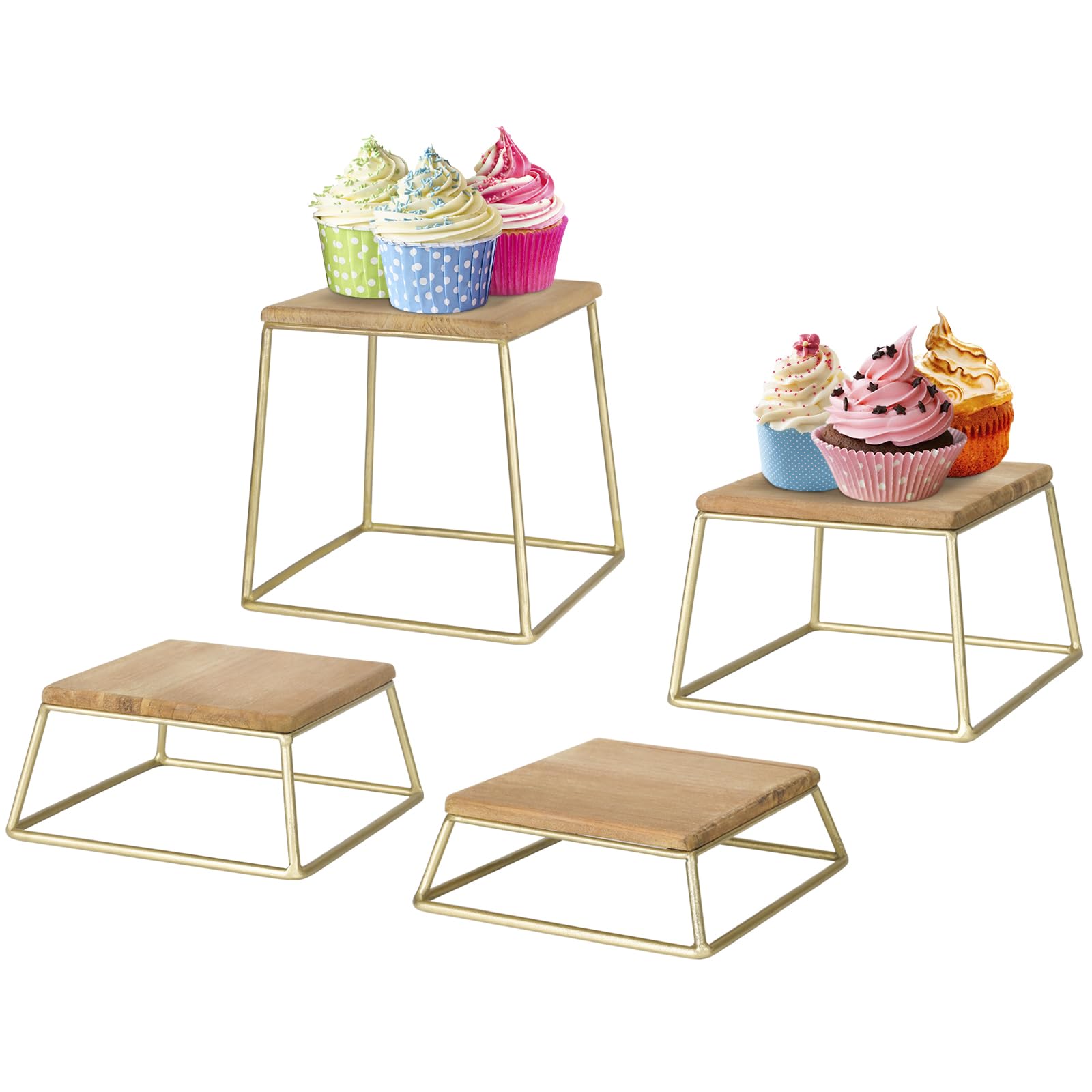 6 x 6 inch Rustic Wood & Gold Metal Wire Square Retail Cupcake Display ...