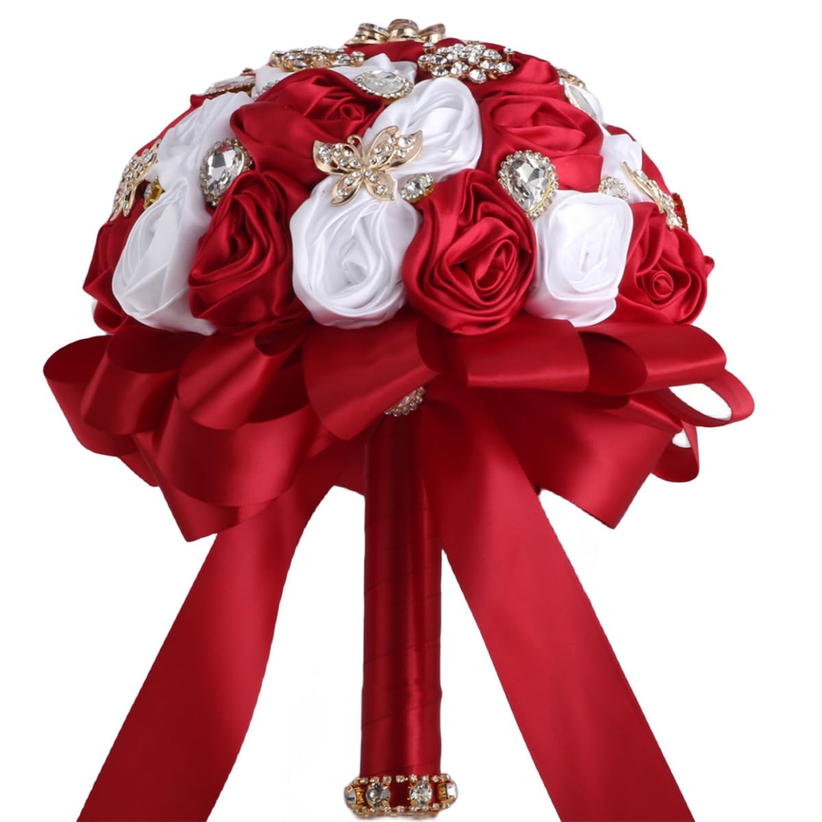 Snapklik.com : 6.3" Ruby Red & White Bridal Wedding Bouquet Round Bling ...