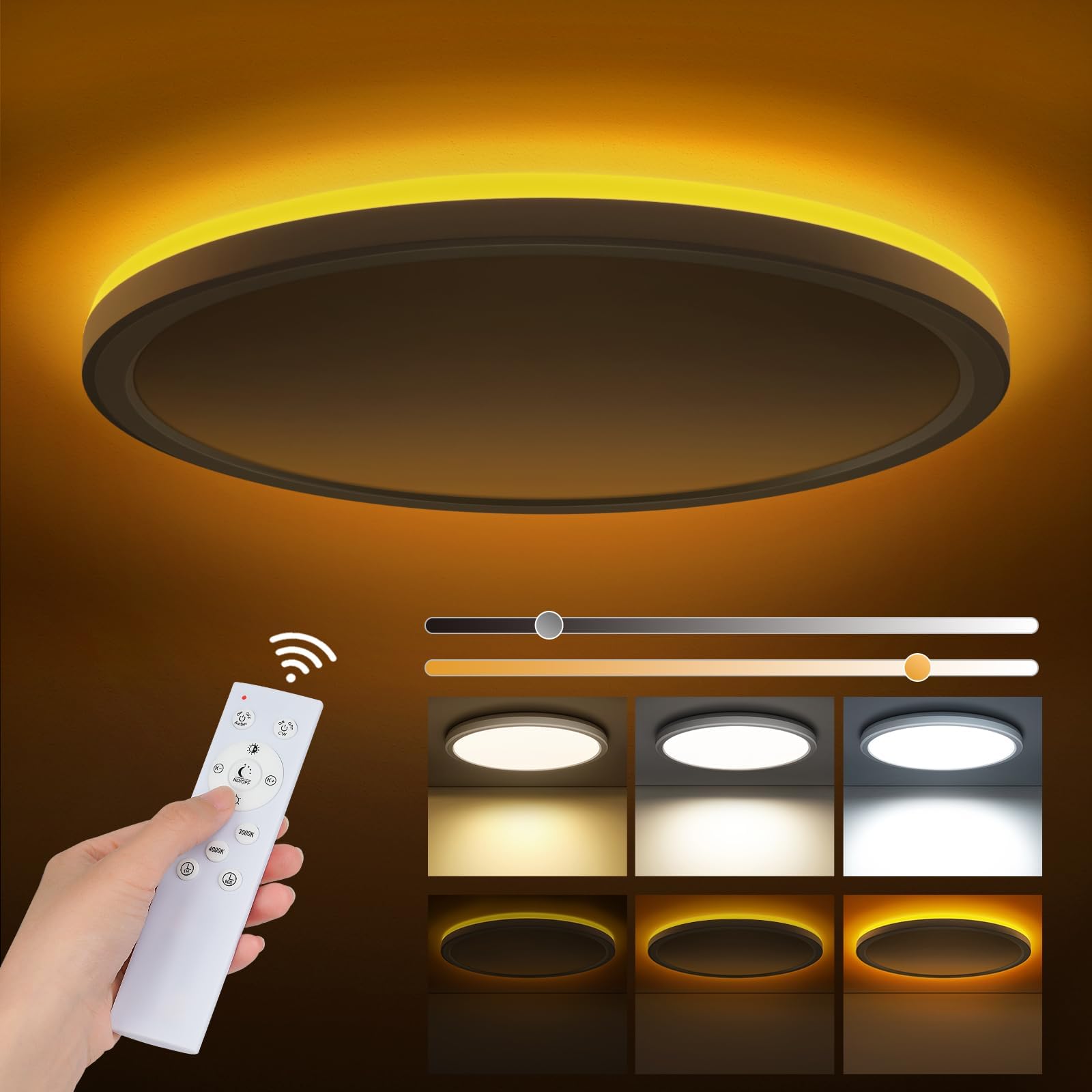 Vikaey LED Ceiling Light, Black Flush Ceiling Light 11.81inch, Ceiling ...