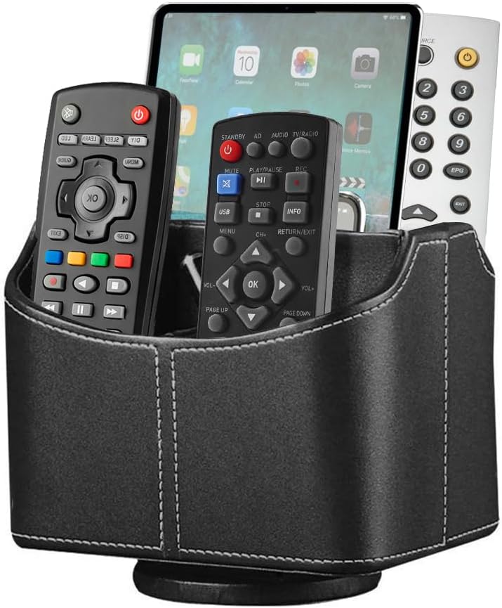 Leather 360°Rotatable Remote Control Holder, PU Leather TV Remote Caddy ...
