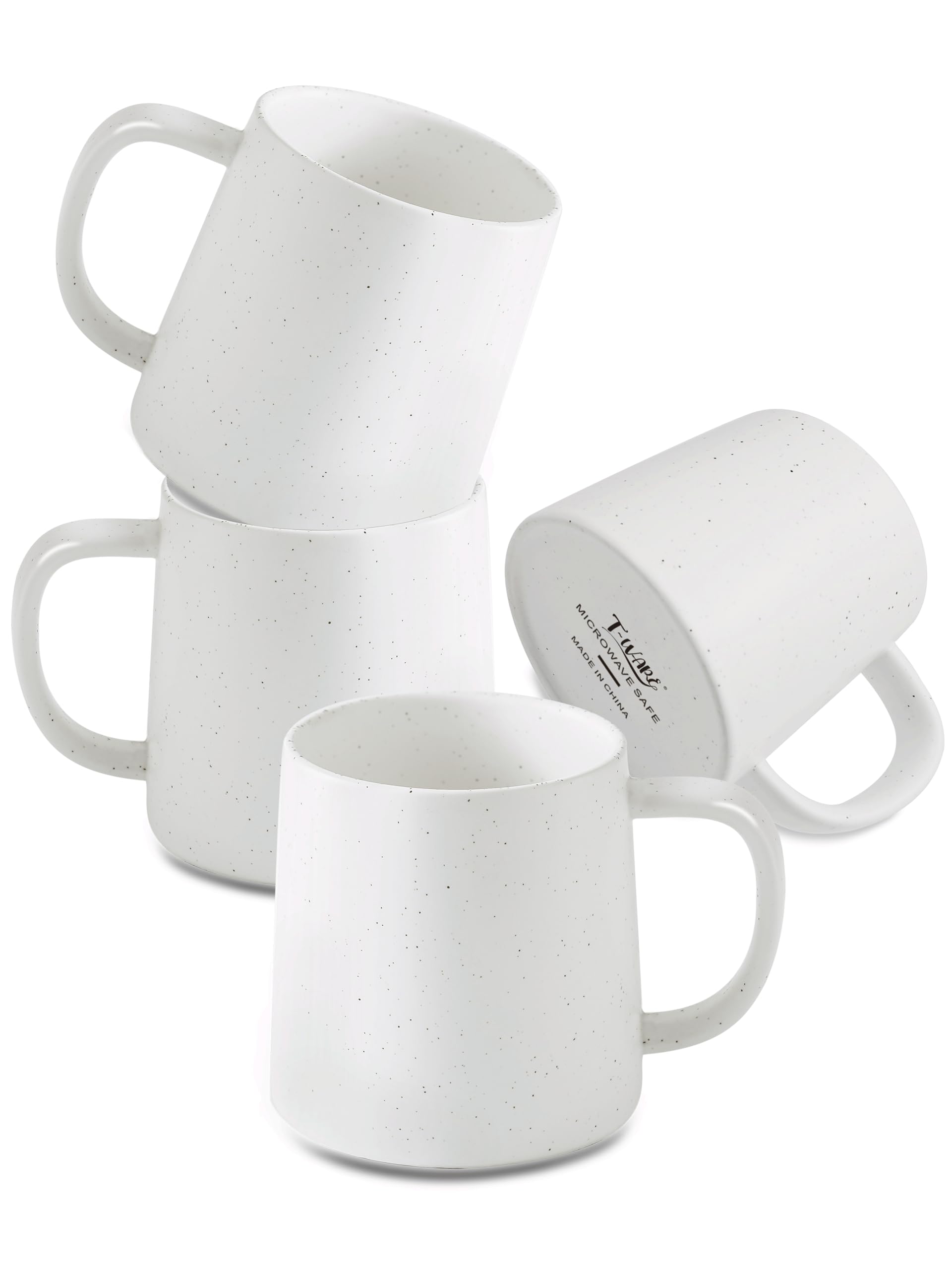 Amazon.com: T-WARE 16 Oz Coffee Mugs, Matte White Speckled Mug Set of 4 ...