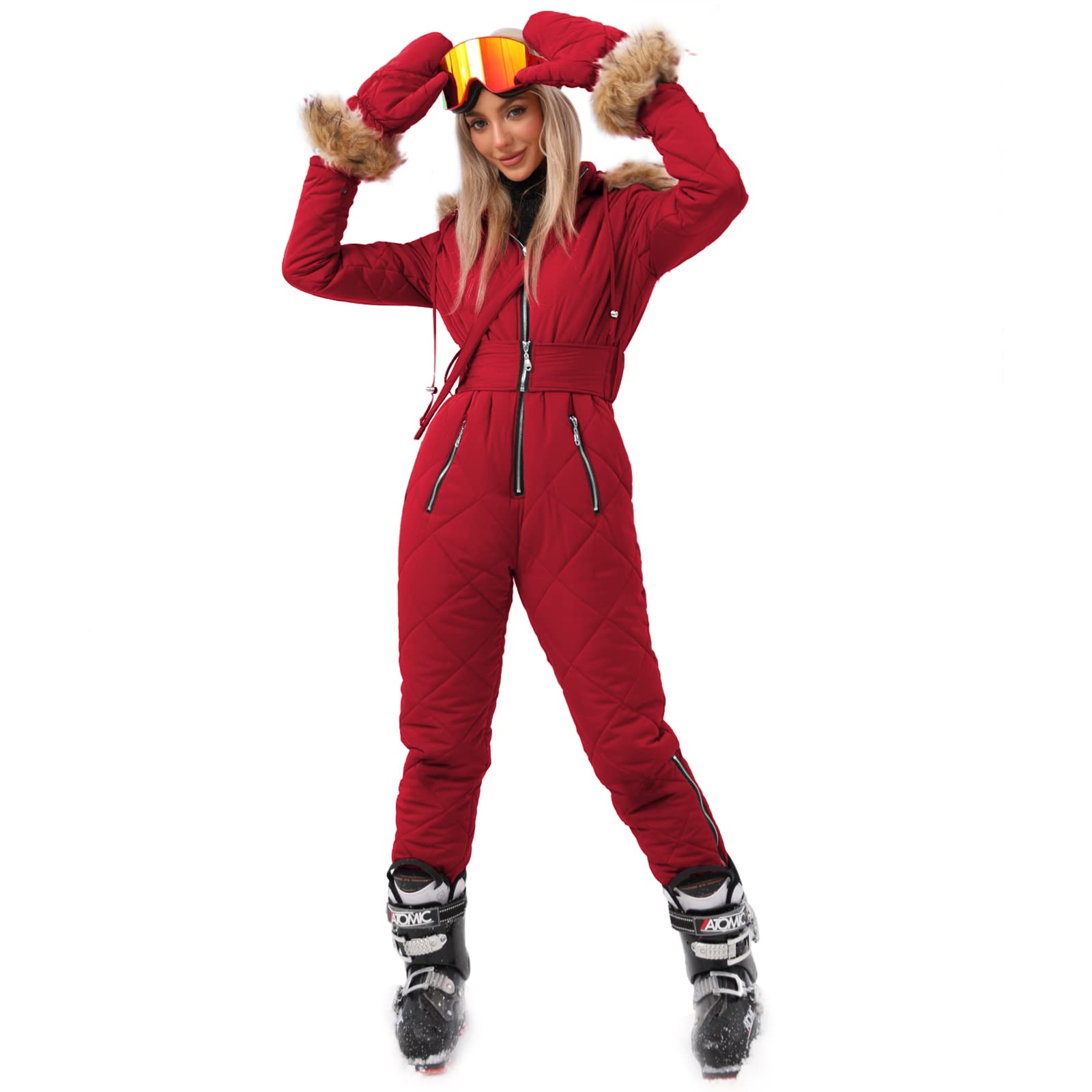 Winter Sports Suit Aoysky Women's One Piece Ski Suit With Fur Collar ...