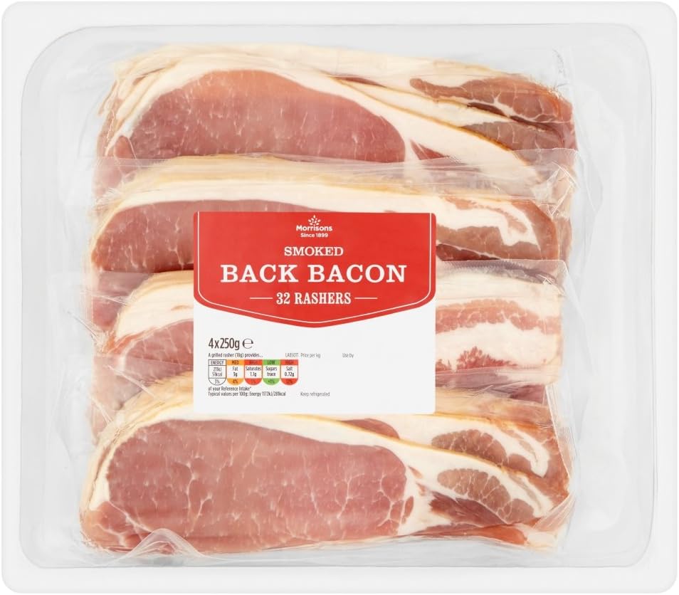 Morrisons Smoked Back Bacon, 4 x 250g : Amazon.co.uk: Grocery