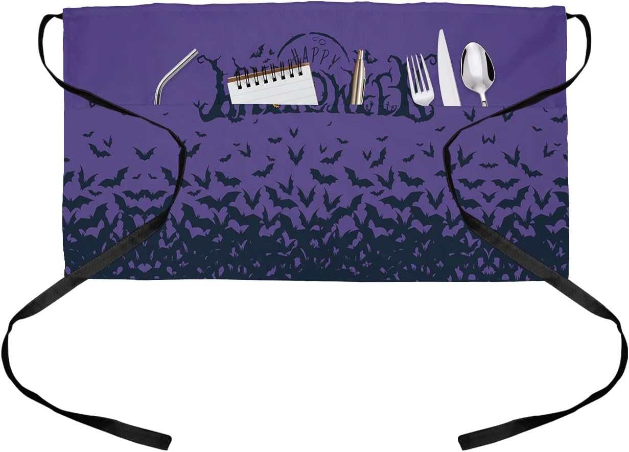 Amazon.com: DecorLovee Halloween Waitress Apron with 3 Pockets, Purple ...