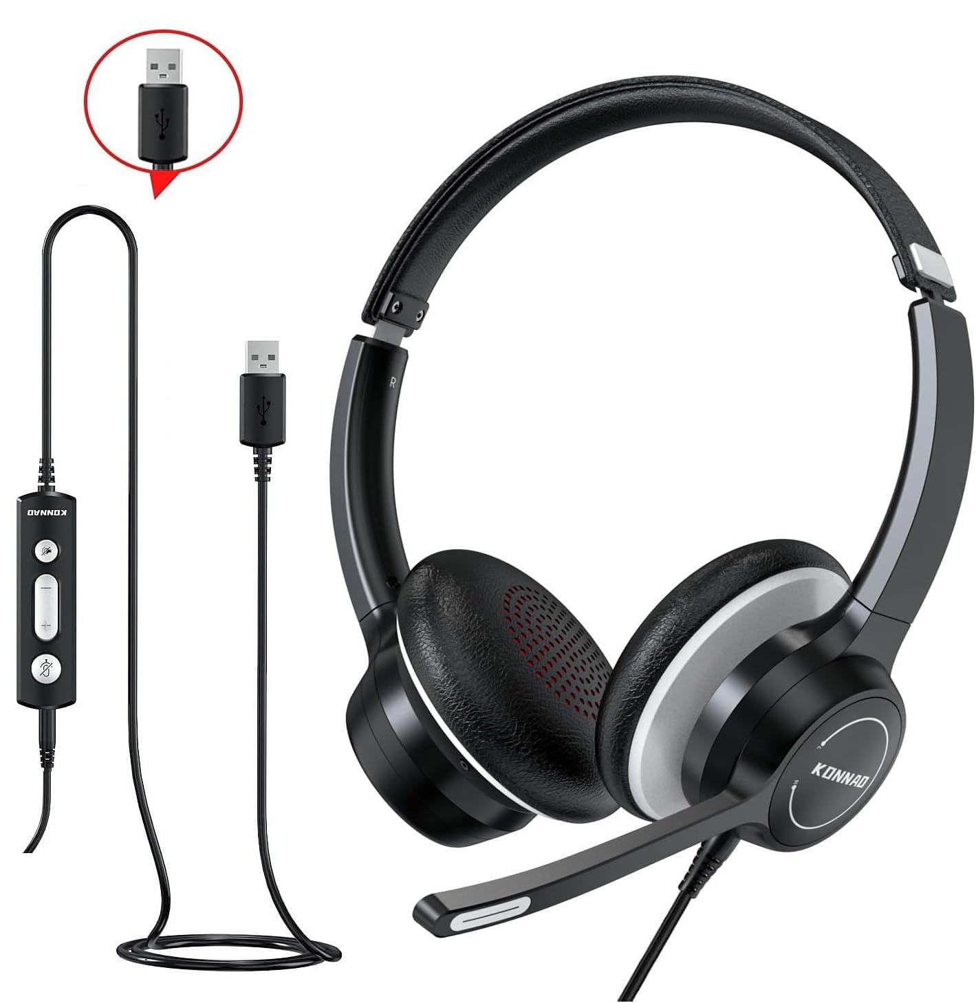 Amazon.com: KONNAO USB Headset with Noise Cancelling Microphone, 3.5mm ...