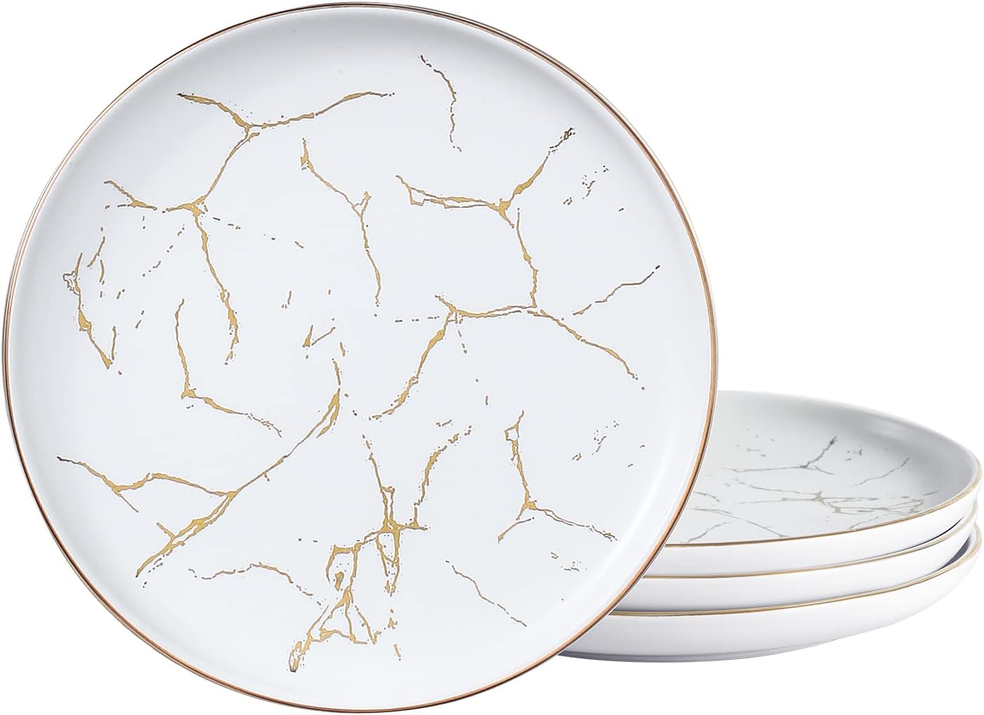 Amazon.com | 4 Pack - Ceramic Dinner Plates,Nordic Style Marble Gold ...