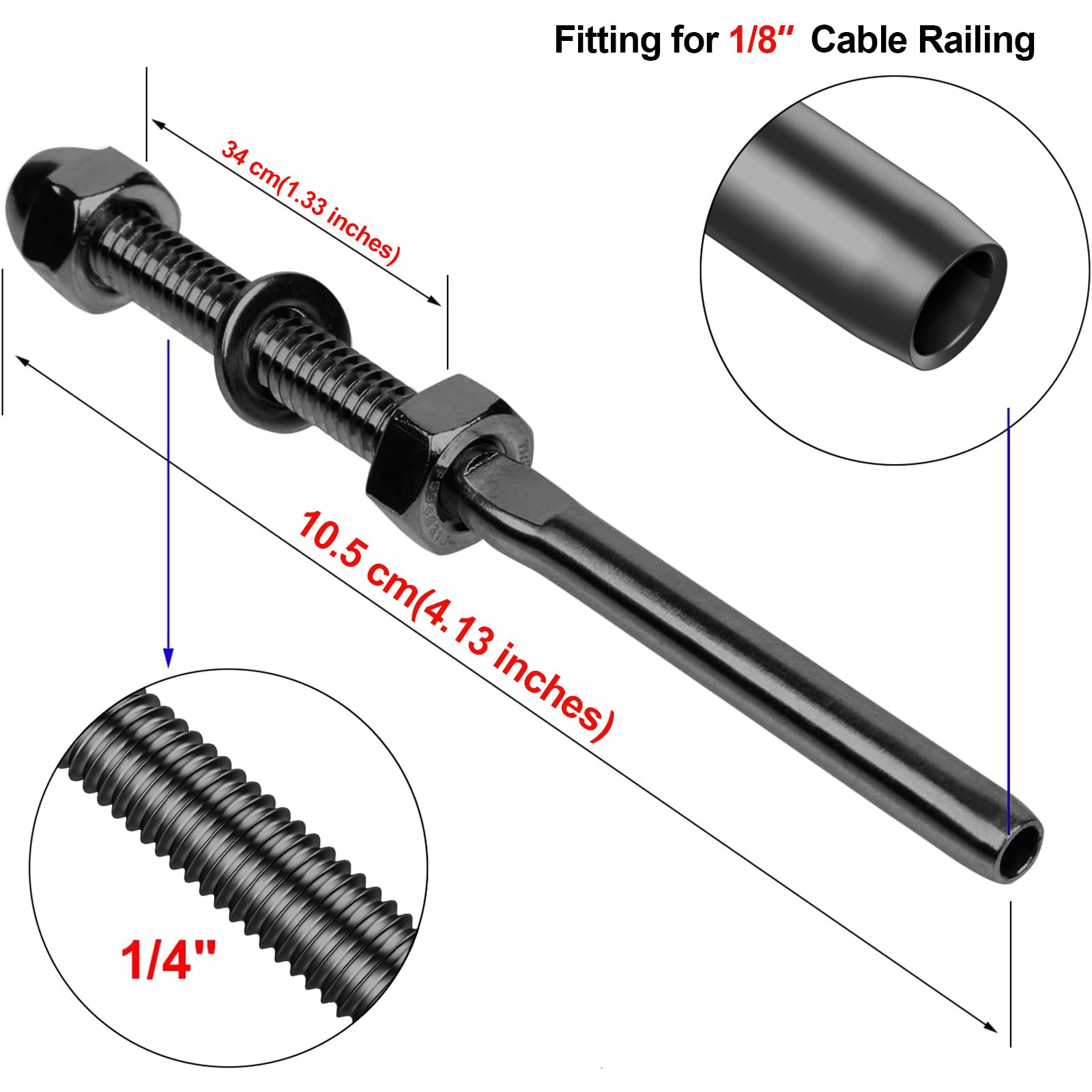 Snapklik.com : BLIKA 60 Pack Black Cable Railing Swage Threaded Stud ...
