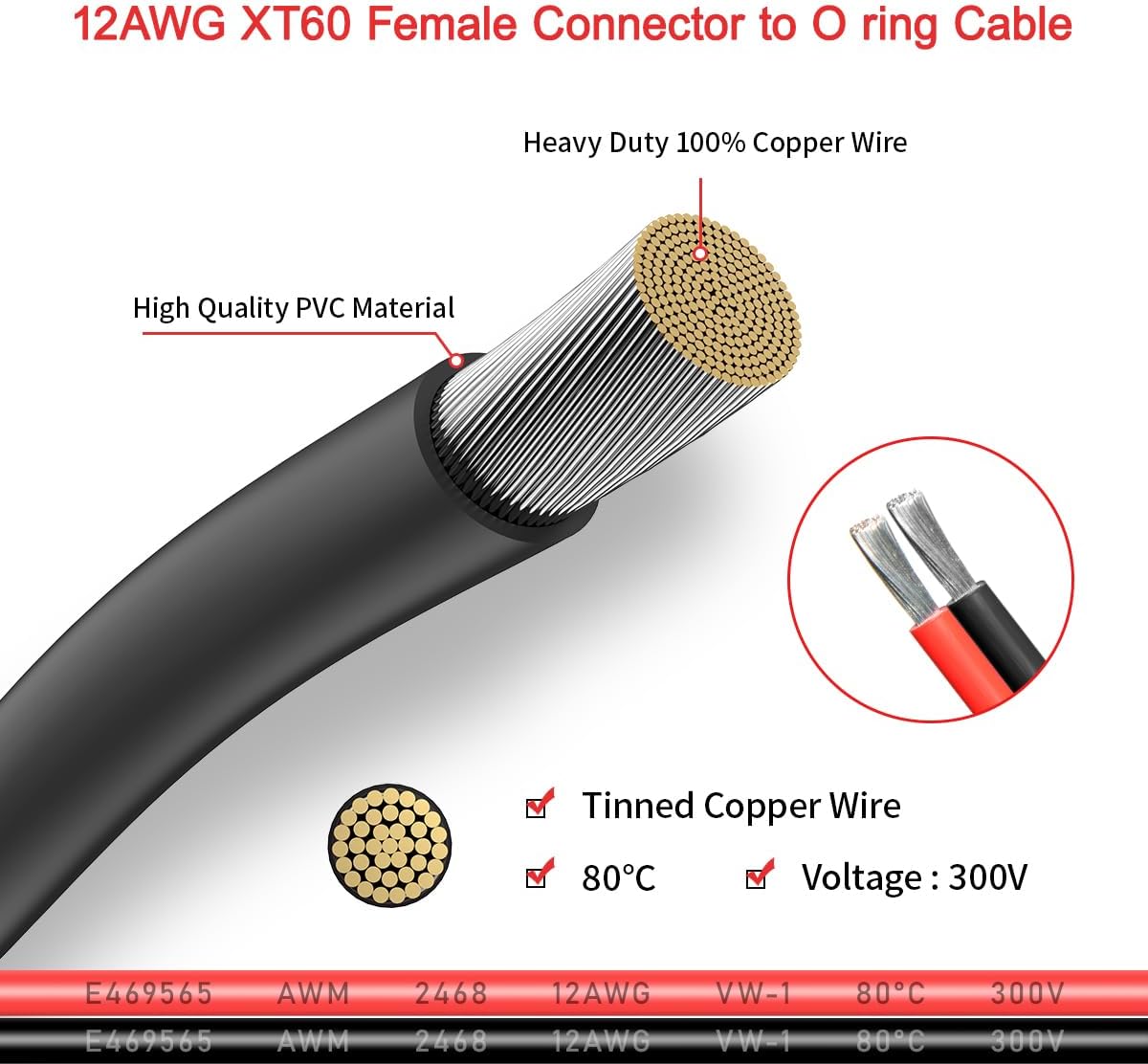 XT60 – Cable terminal de anillo tórico, cable conector hembra XT60 de ...
