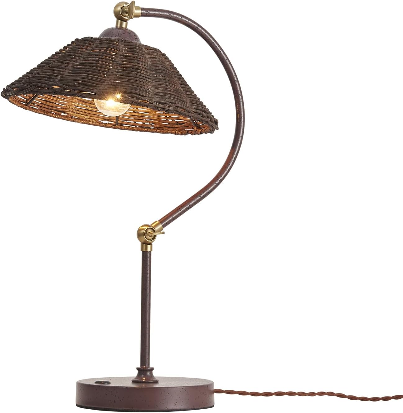 Woven Rattan Bedside Table Lamp for Bedroom, Boho Plug in Handmade ...