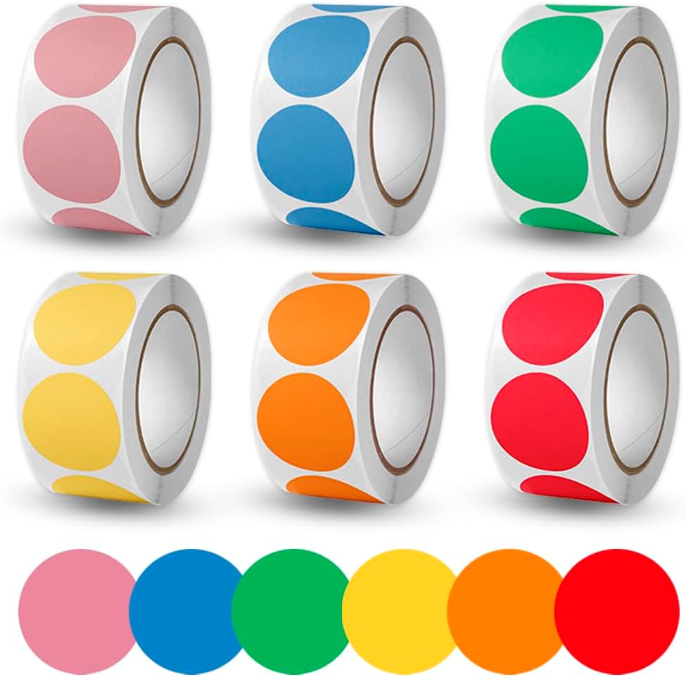 3000 Pcs Coloured Dot Stickers, 25mm Circle Sticker, Removable Color ...