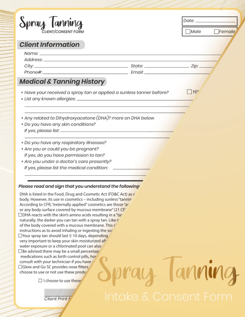 Amazon.com: Spray Tanning Intake & Consent Form: Sunless Tanning Client ...